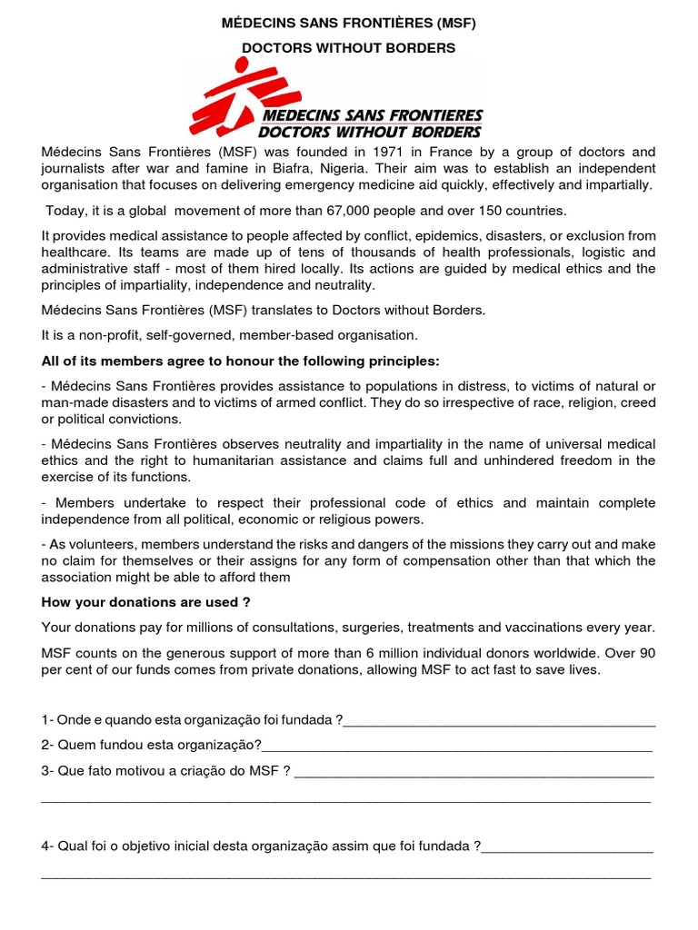 The Founding and Principles of Doctors Without Borders (Médecins Sans ...