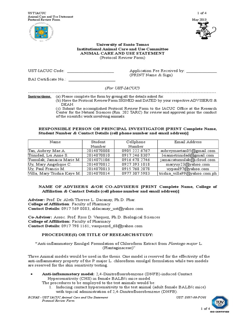 Animal Research Protocol Form | Download Free PDF | Model Organism ...