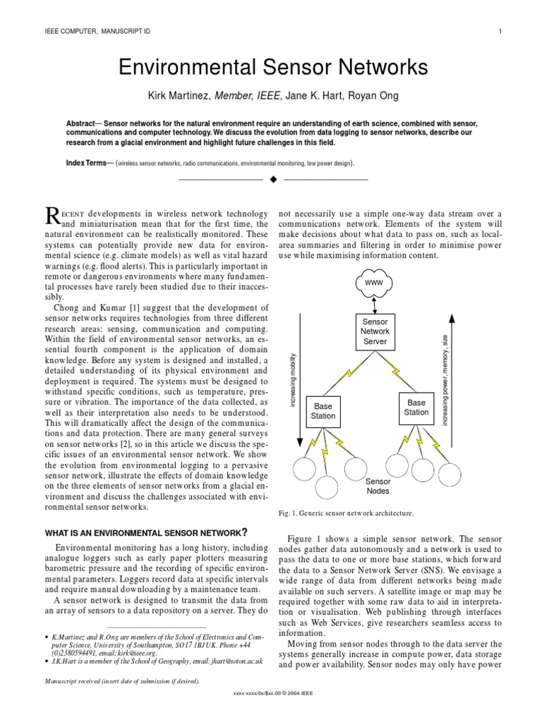 Environmental Sensor Networks Pdf Wireless Sensor Network Environmental Monitoring