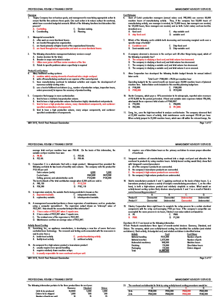 PRTC MAS 2015 May Preboards 140 | Download Free PDF | Regression ...