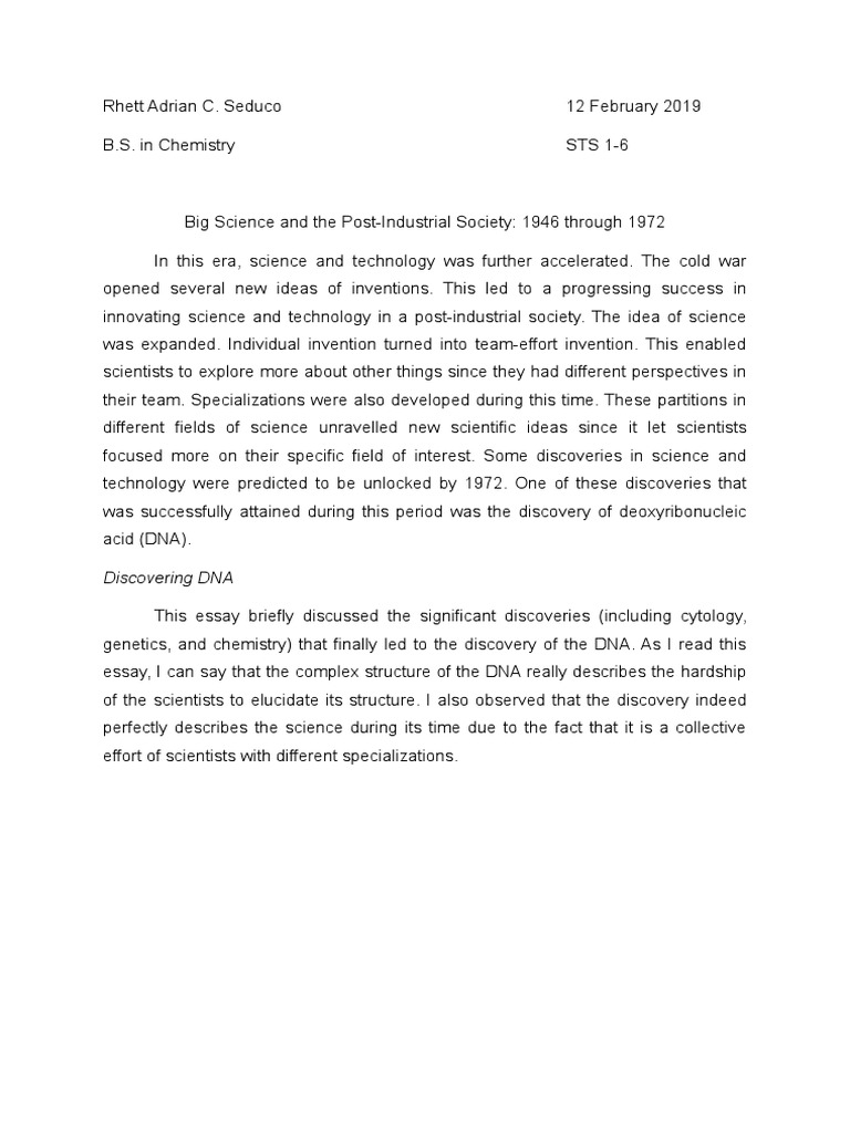 Big Science and the Post-Industrial Era (1946-1972 | PDF