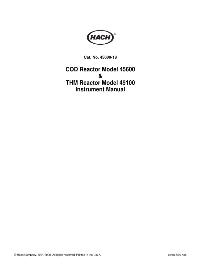 COD Reactor Model 45600 & THM Reactor Model 49100 Instrument Manual ...