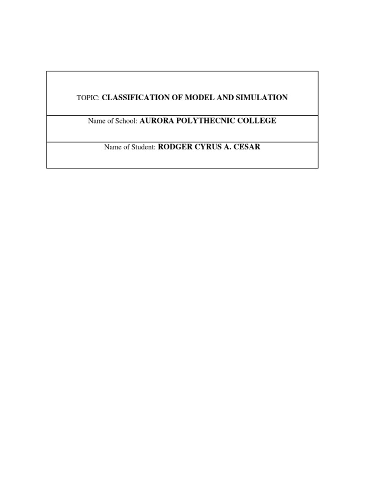 Classification of Model and Simulation: Topic | Download Free PDF ...