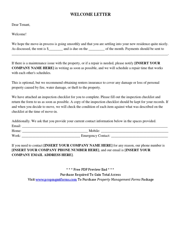 New Tenant Welcome Letter | PDF | Business