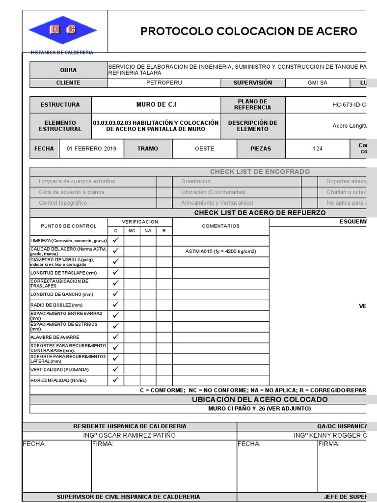 Protocolo de Acero en Muro 26 Oeste | PDF | Acero | Ingeniería