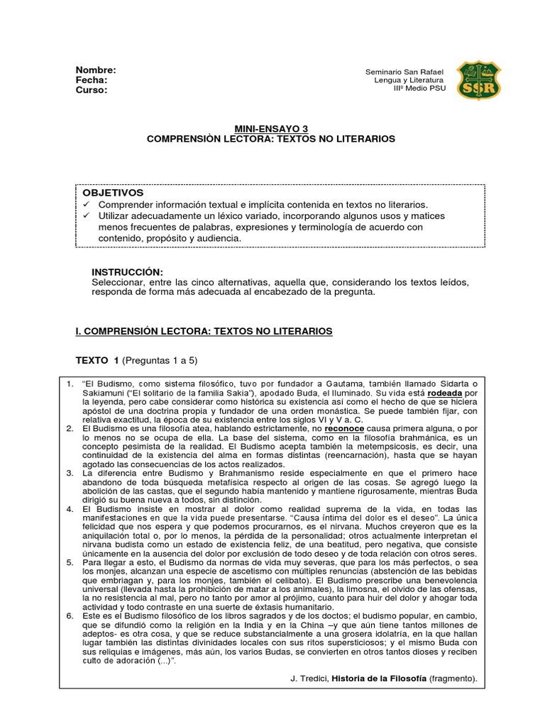Guía de Comprensión de Textos No Literarios | PDF | Gautama Buddha ...