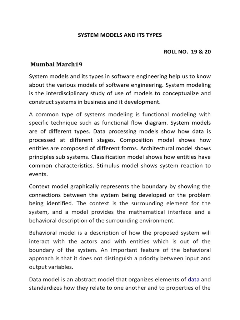System Models and Its Types ROLL NO. 19 & 20 Mumbai March19 | PDF ...