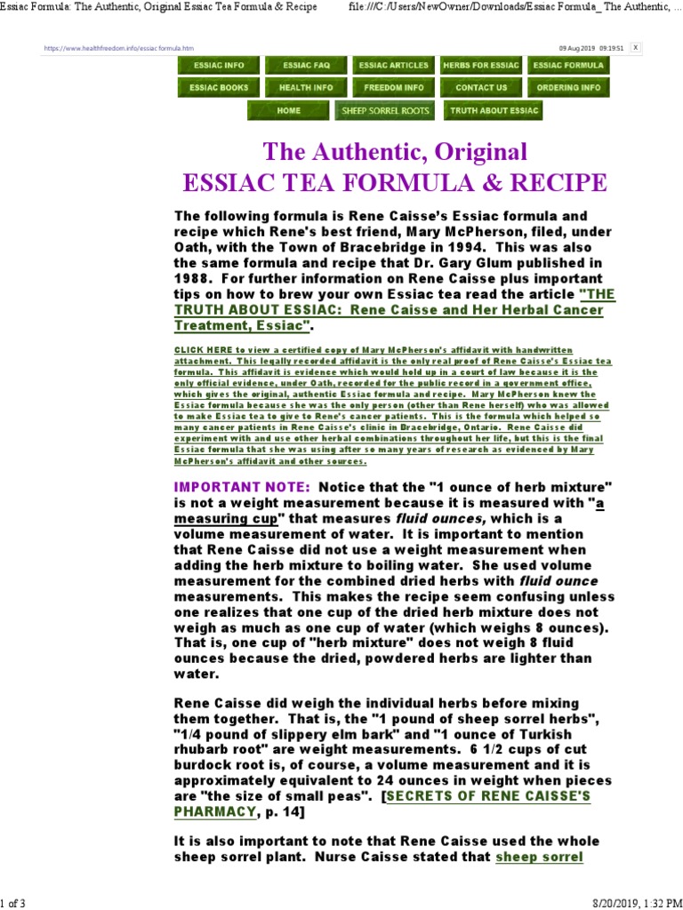 Essiac Formula - The Authentic, Original Essiac Tea Formula & Recipe ...