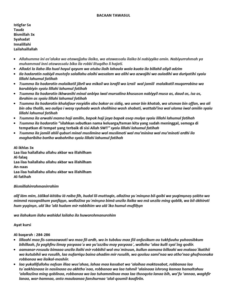 Bacaan Tawasul | PDF