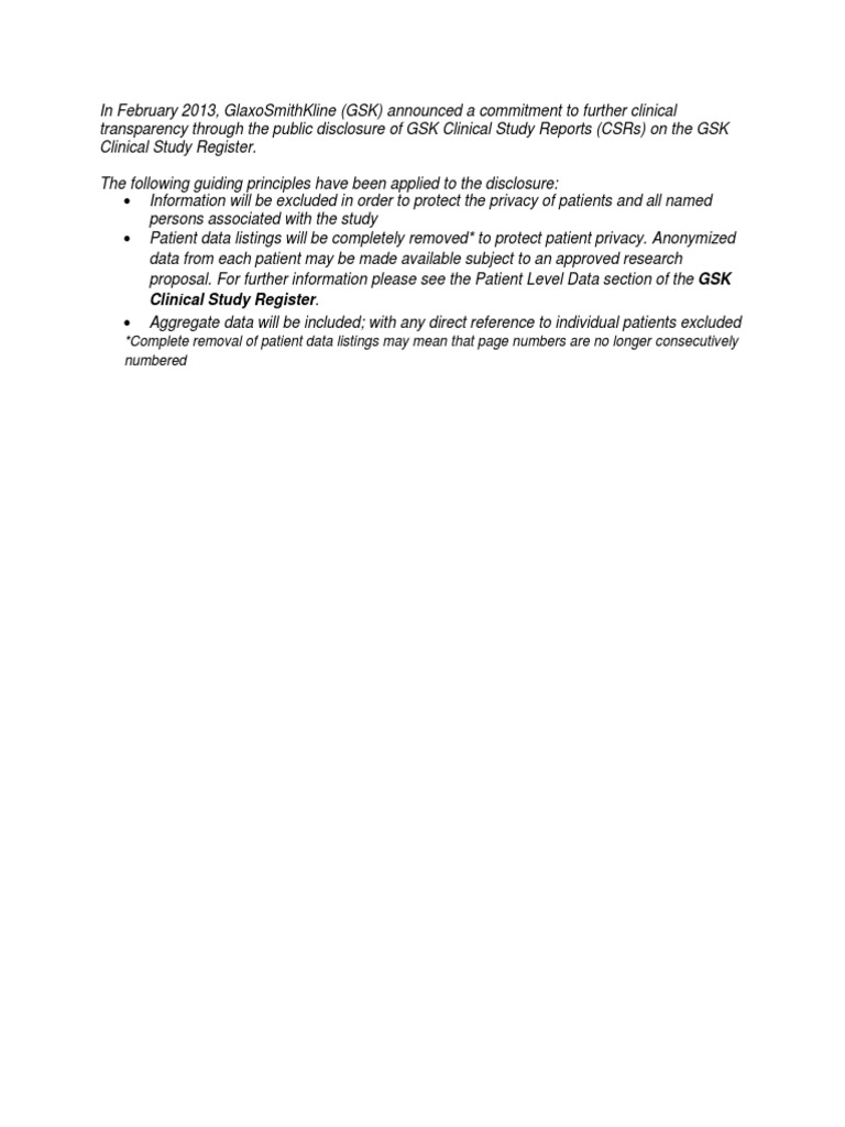 GSK 113874 Clinical Study Report Redact | PDF | Chronic Obstructive ...