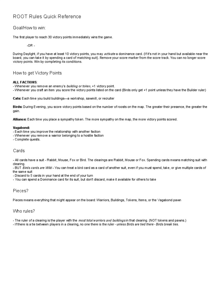 Root Rules Quick Reference | PDF | Games Of Mental Skill | Leisure ...