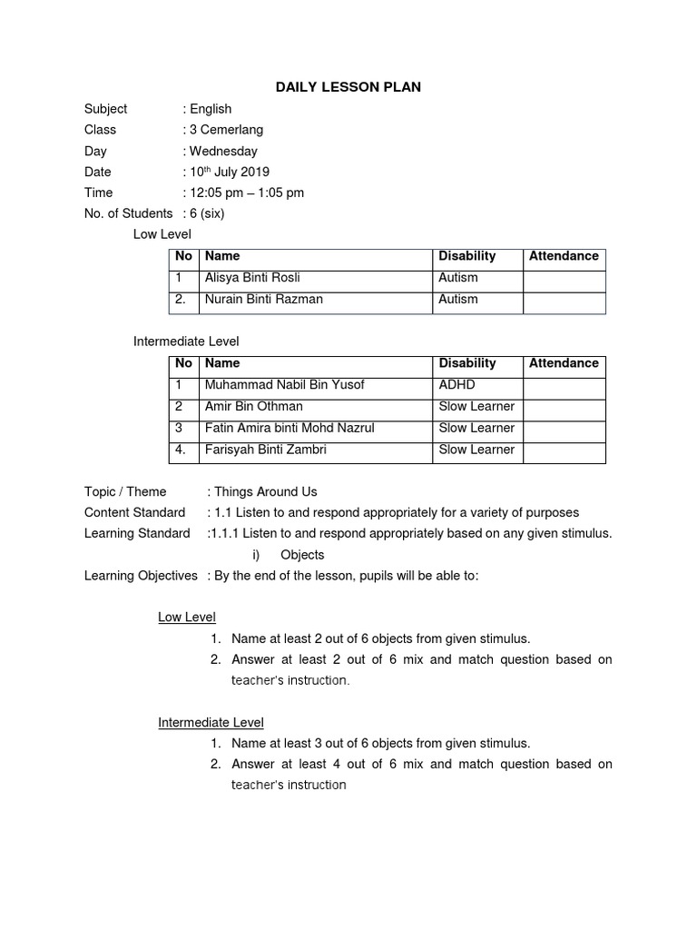 CC PKBK 3073 1 LP | PDF | Learning Disability | Lesson Plan