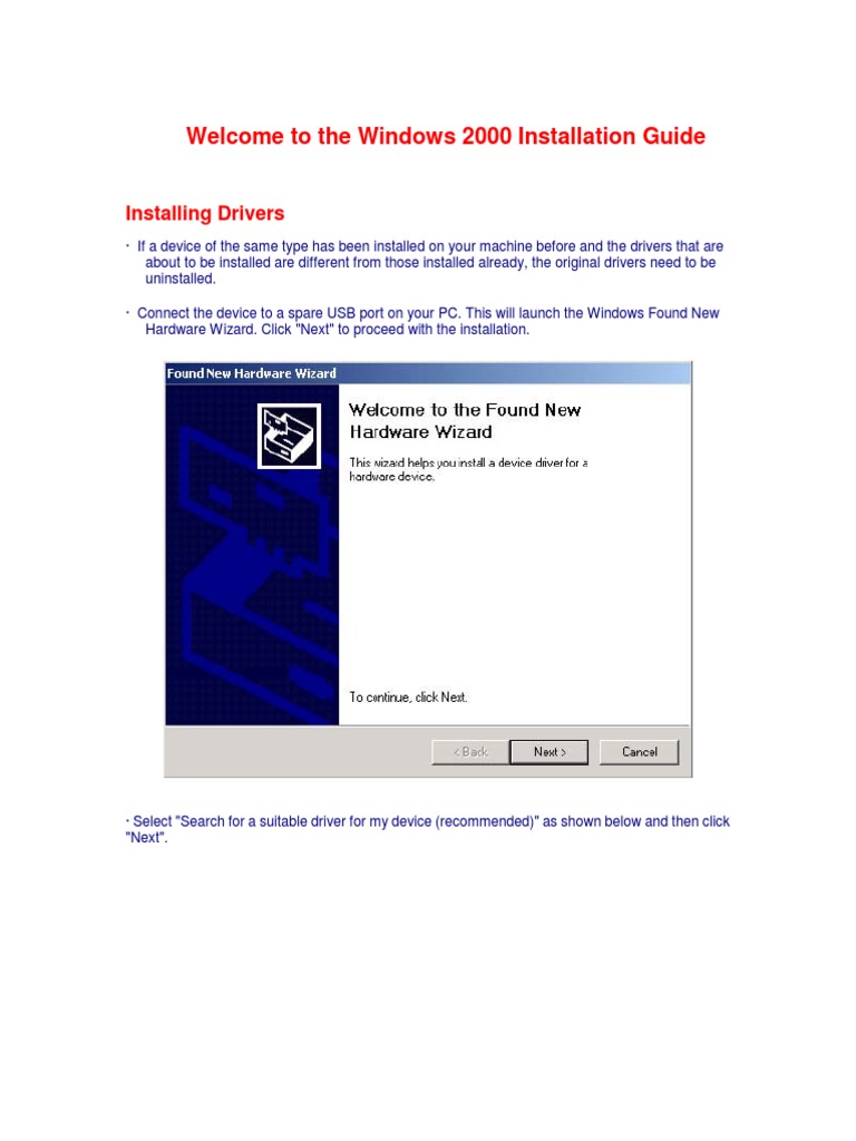 Welcome To The Windows 2000 Installation Guide: Installing Drivers | PDF