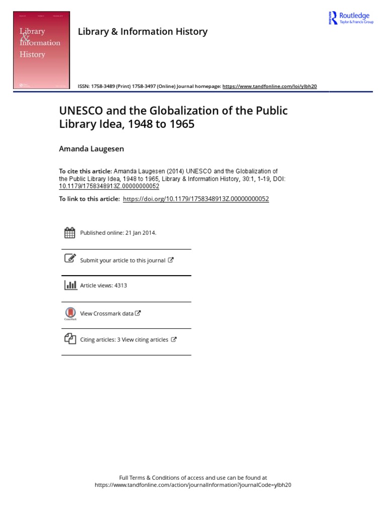 UNESCO and The Globalization of The Public Library Idea 1948 To 1965 ...