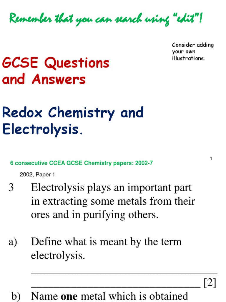 9 GCSE Redox Electrolysis | PDF | Redox | Anode
