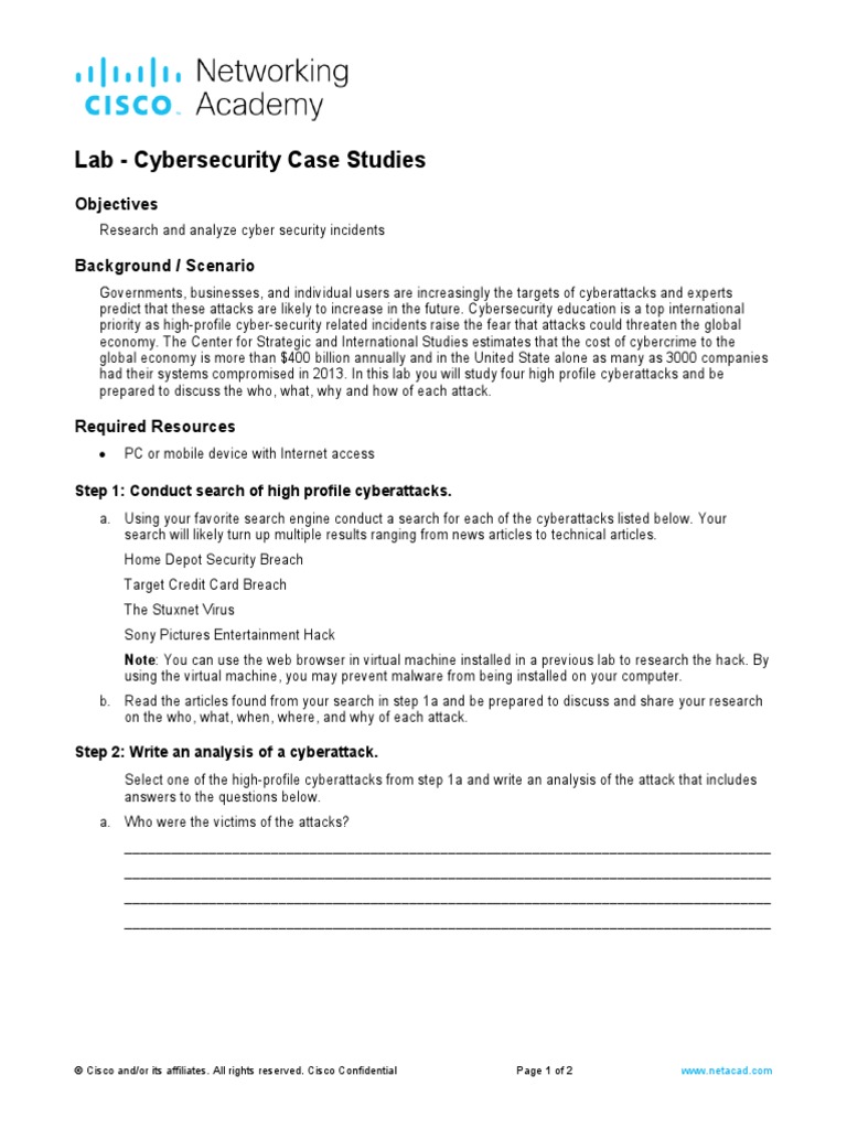 1.1.1.5 Lab - Cybersecurity Case Studies | PDF | Computer Security | Security