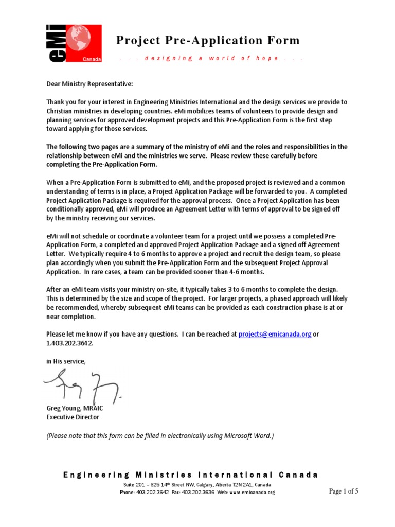 eMi Project Pre-Application Form | PDF | Design