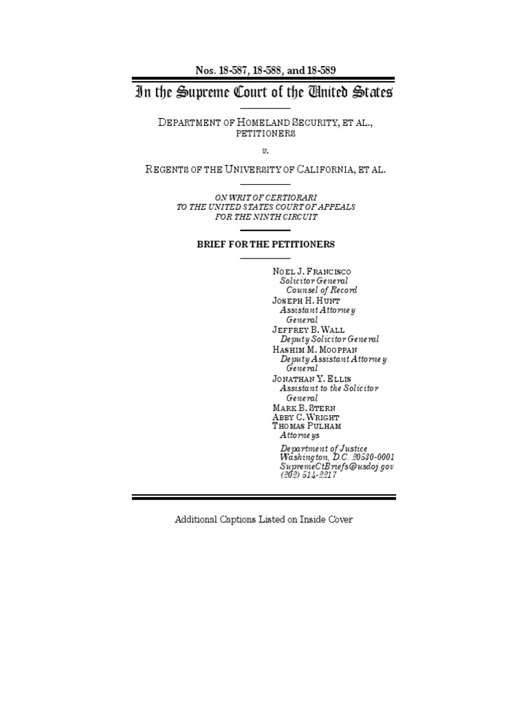 DOJ DACA Brief 8-19-19 | PDF | Deferred Action For Childhood Arrivals ...