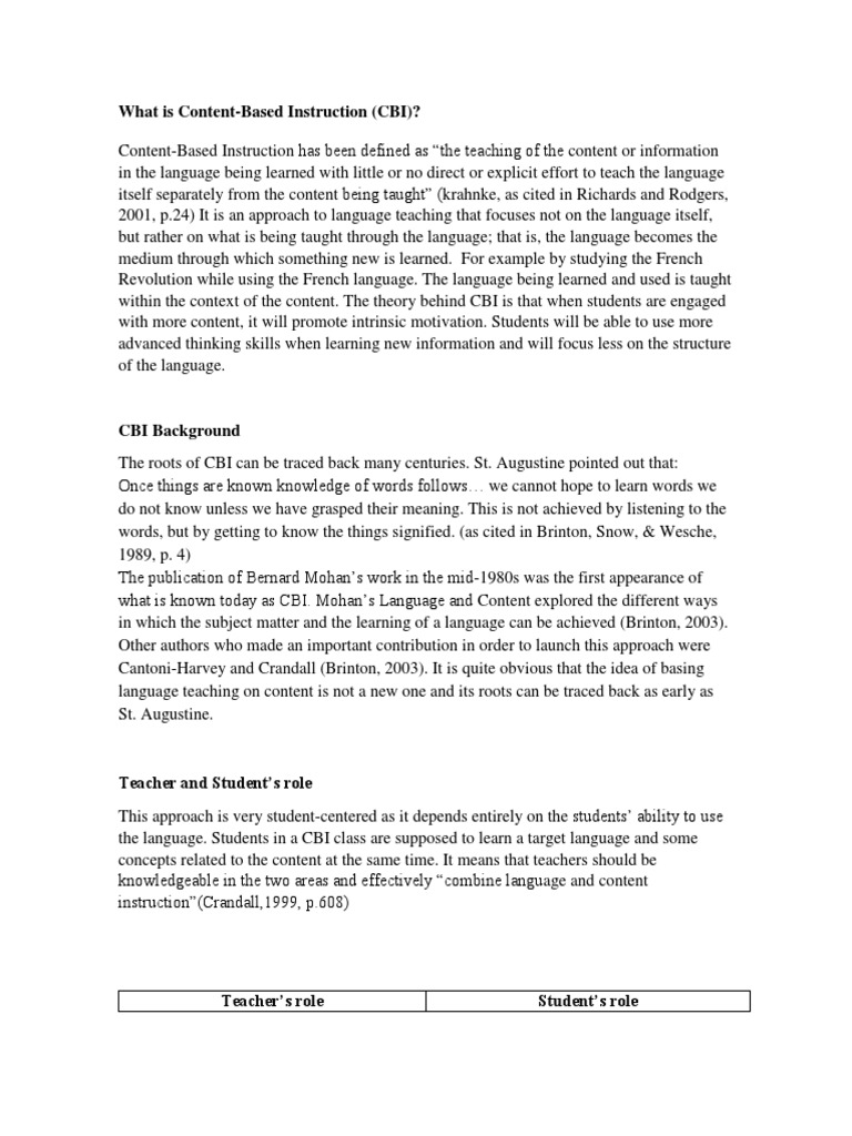 Content Based Instruction | PDF | Learning | Teachers