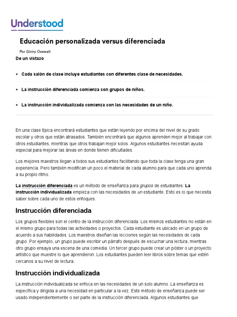 Instrucción Individualizada Versus Diferenciada - Técnicas de Enseñanza ...