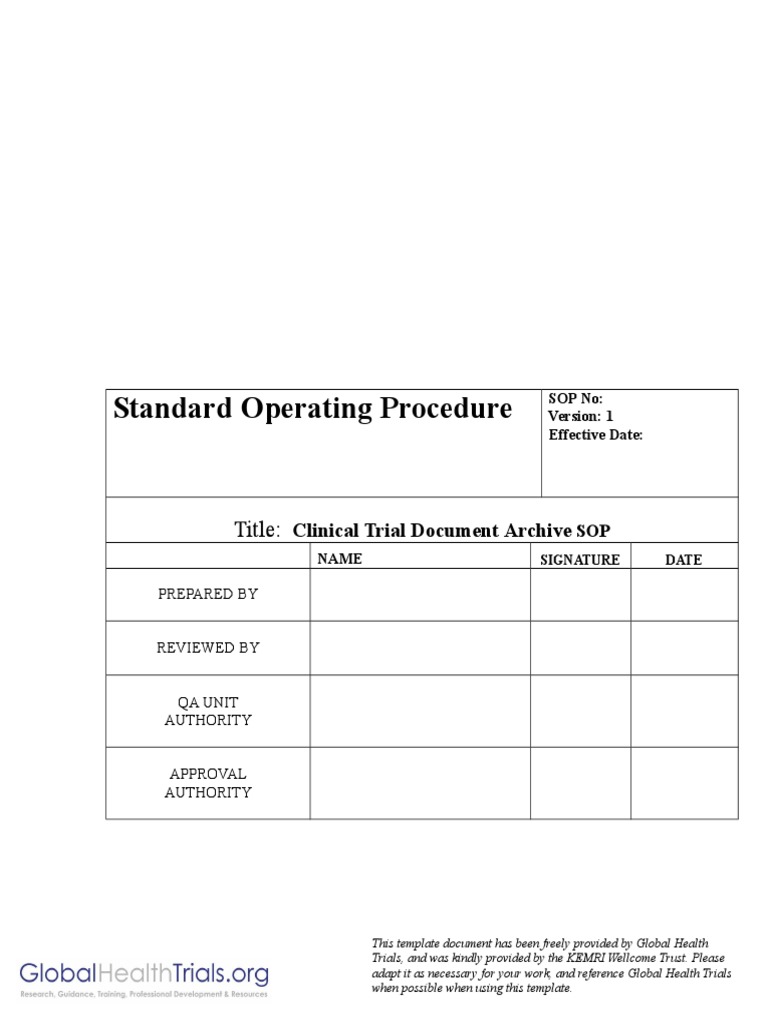 Standard Operating Procedure: Title | PDF | Clinical Trial ...