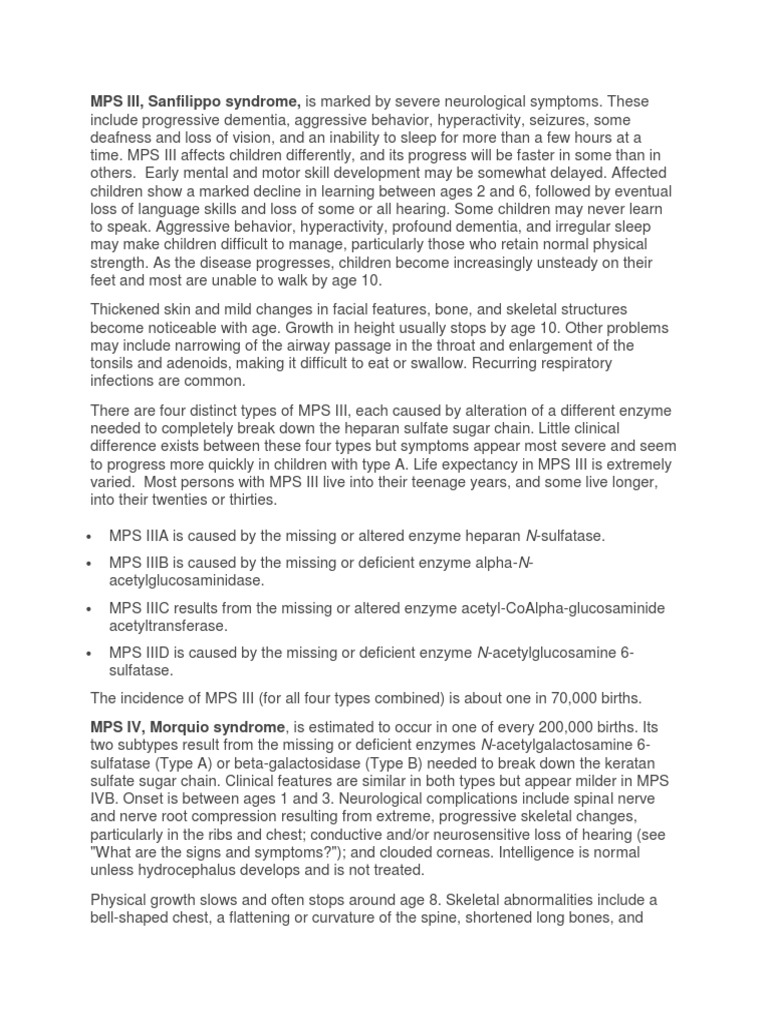 San Filippo Syndrome | PDF | Diseases And Disorders | Medicine