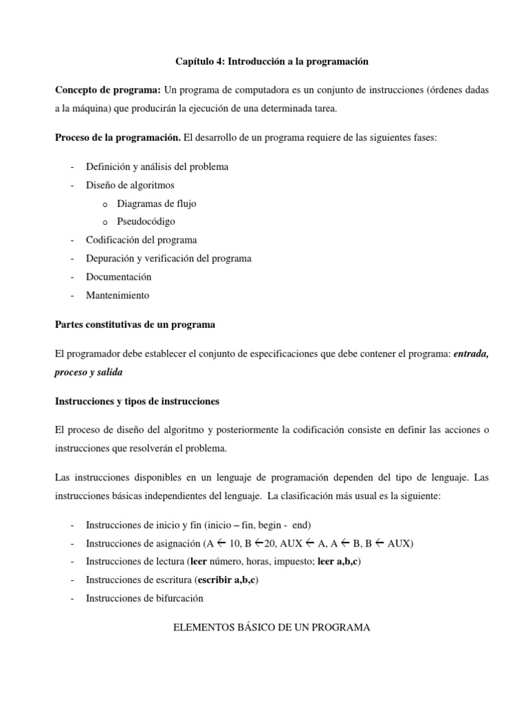Capítulo 4 Introduccion A La Programacion | PDF | Lenguaje de ...