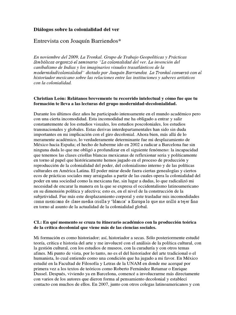 Entrevista sobre Colonialidad Visual | PDF | Museo | Estética