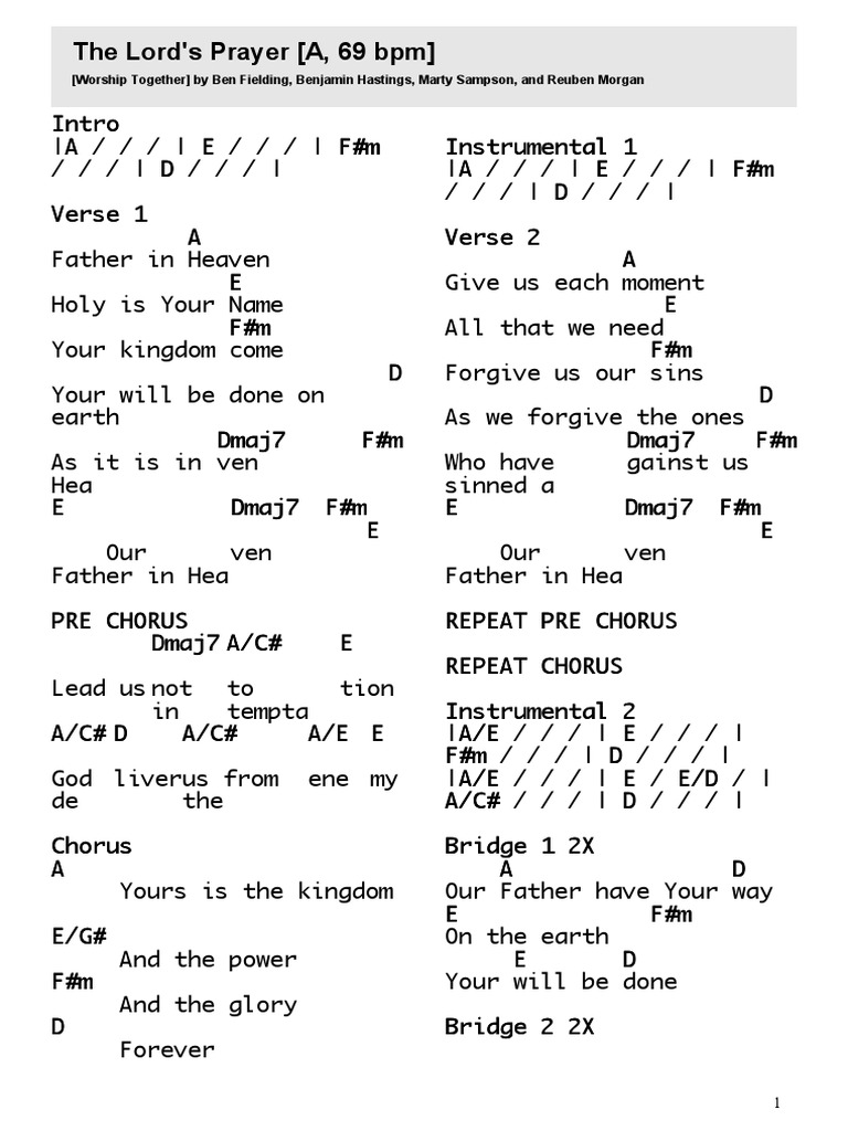 The Lord's Prayer (A, 69 BPM) : (Worship Together) by Ben Fielding ...