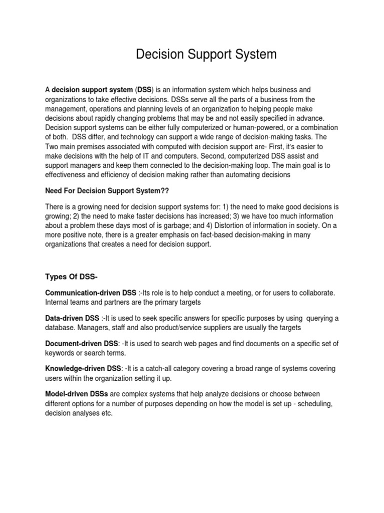 Decision Support Sytem1 | PDF | Decision Support System | Information ...