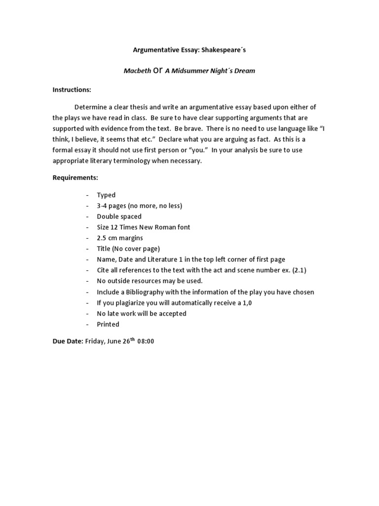 Argumentative Essay on Shakespeare's Plays | PDF | General Fiction
