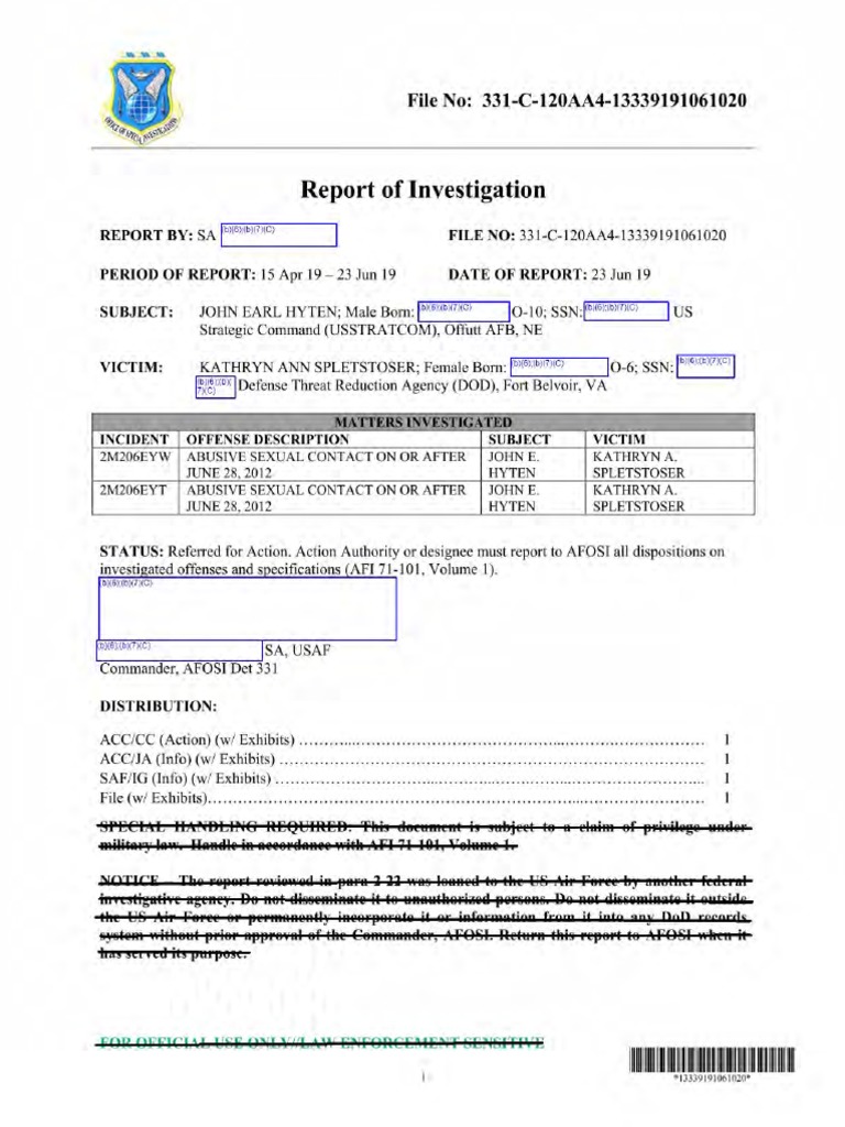 Air Force OSI Report on Gen. Hyten