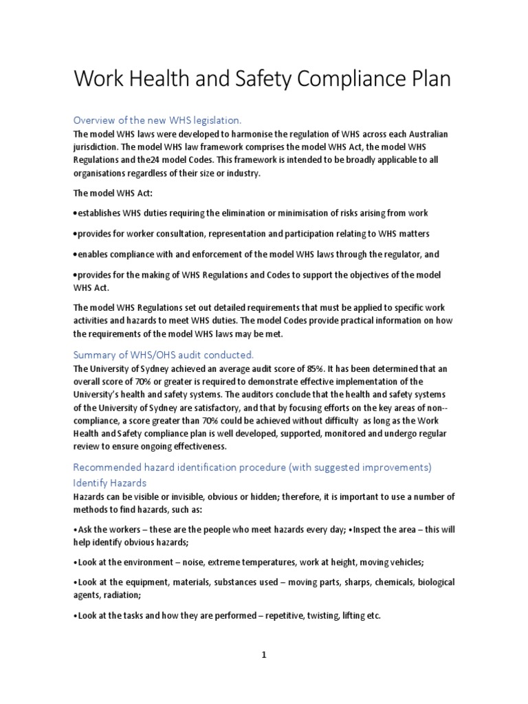 Task 2 - WHS Compliance Plan | PDF | Regulatory Compliance ...