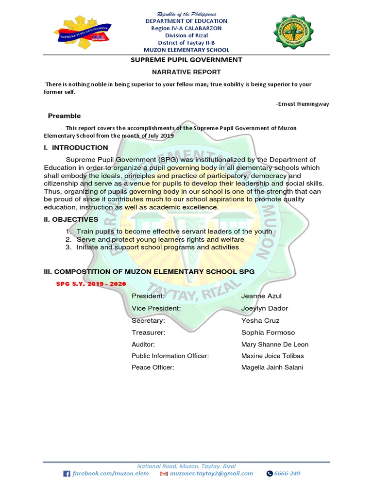 Narrative Report History Month 2019 | PDF | Learning | Behavior Modification