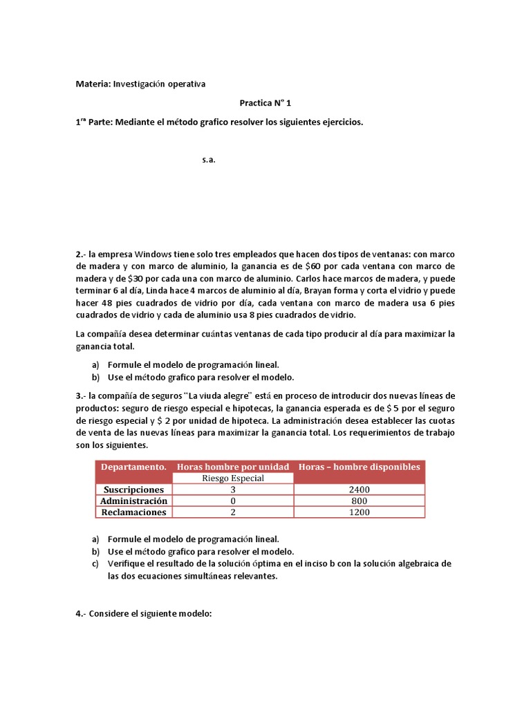 Practica Investigacion Operativa 1 | PDF | Programación lineal | La ...