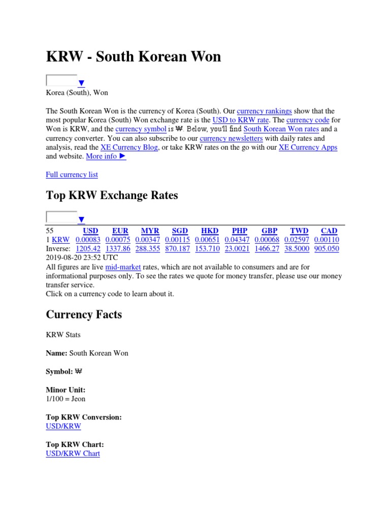 KRW - South Korean Won: Top KRW Exchange Rates | PDF | Currency ...