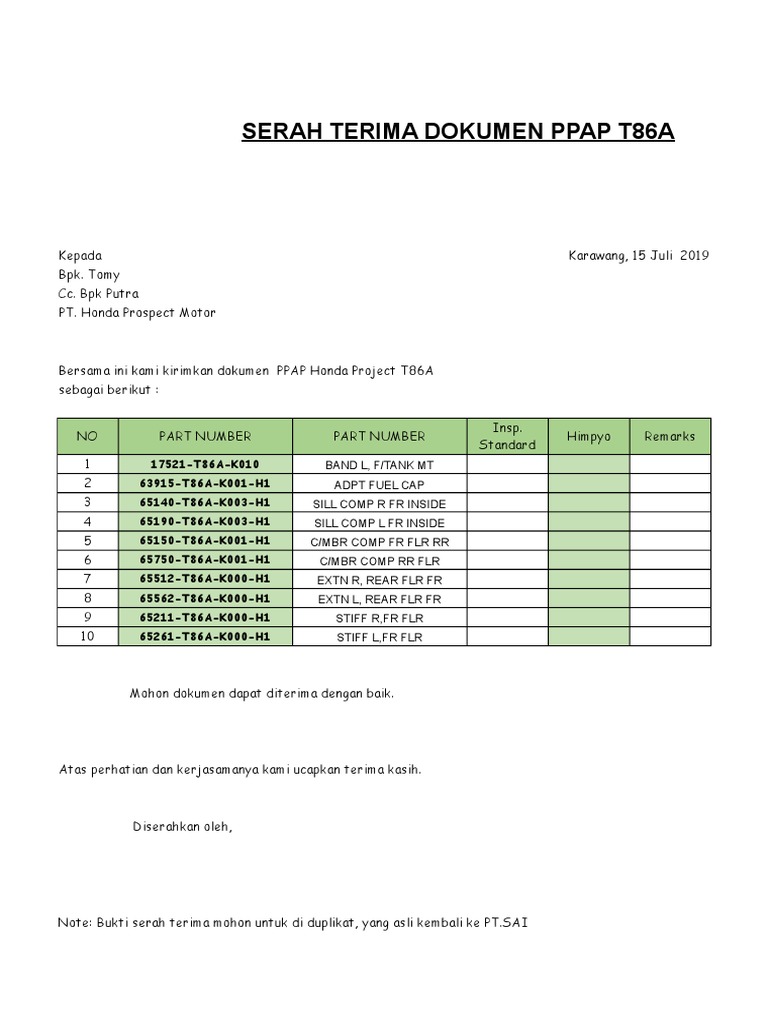 Form Serah Terima | PDF