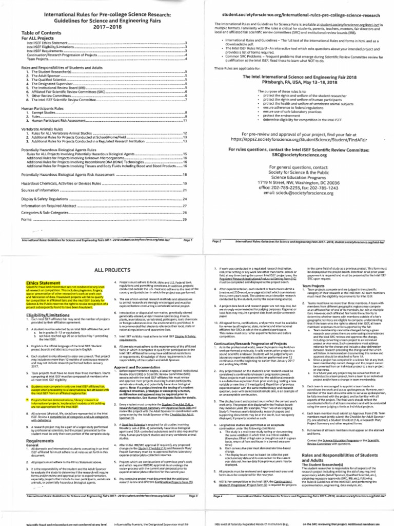 International Rules For Pre-College Science Research: Guidelines For ...