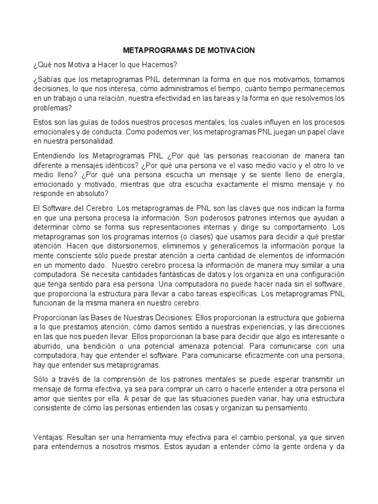 Metaprogramas PNL y Motivación | PDF | Información | Mente