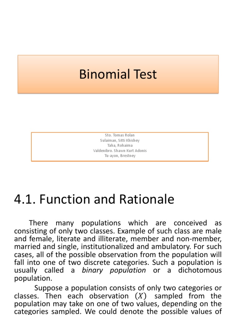 Binomial Test: Sto. Tomas Rolan Sulaiman, Sitti Khishey Taha, Rohaima ...