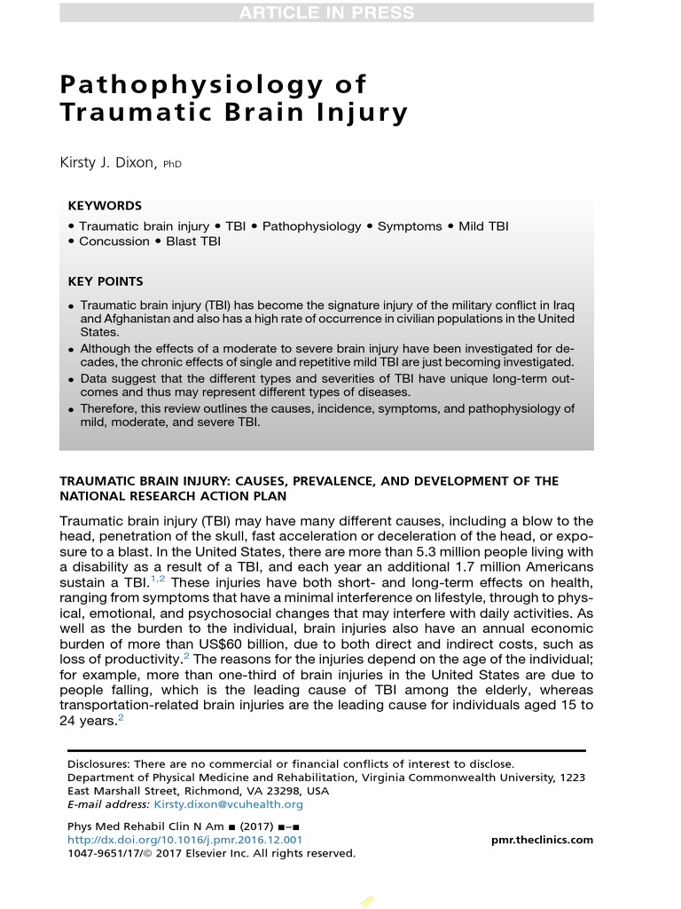 Pathophysiology of Traumatic Brain Injury: Kirsty J. Dixon | PDF ...