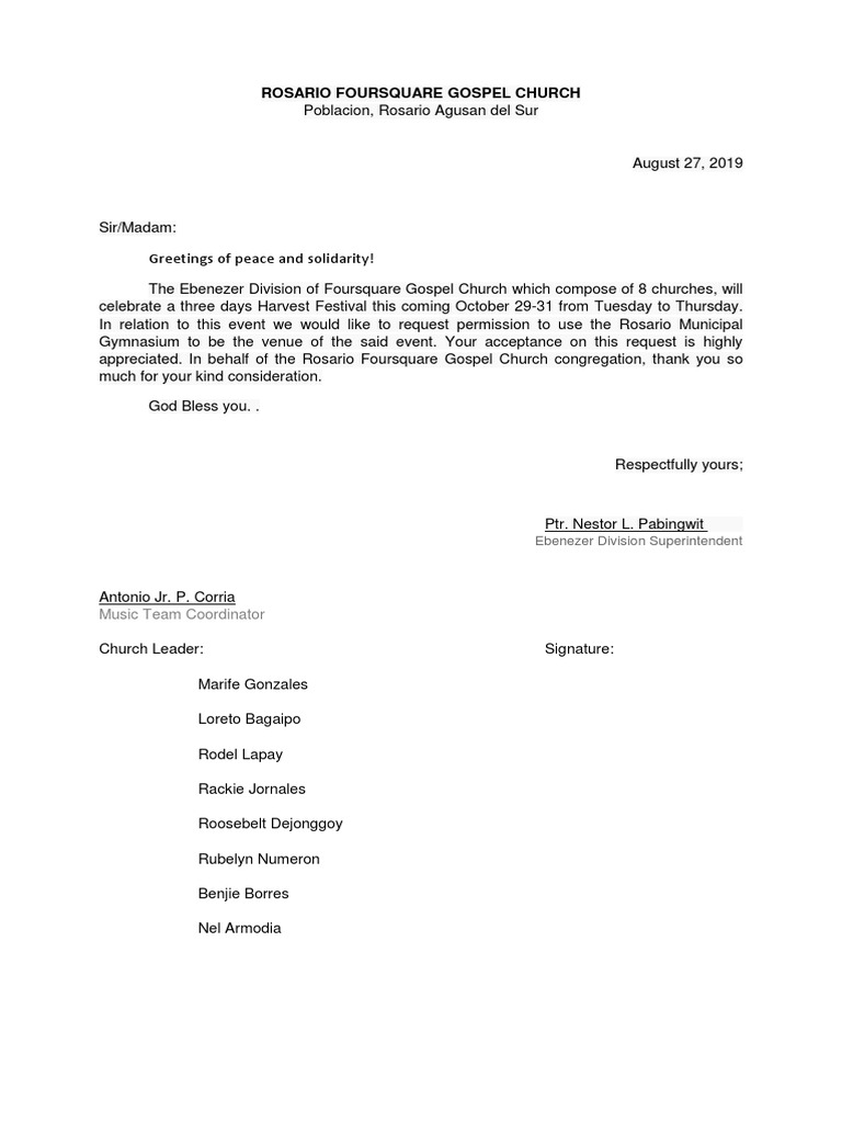 Greetings of Peace and Solidarity!: Rosario Foursquare Gospel Church | PDF