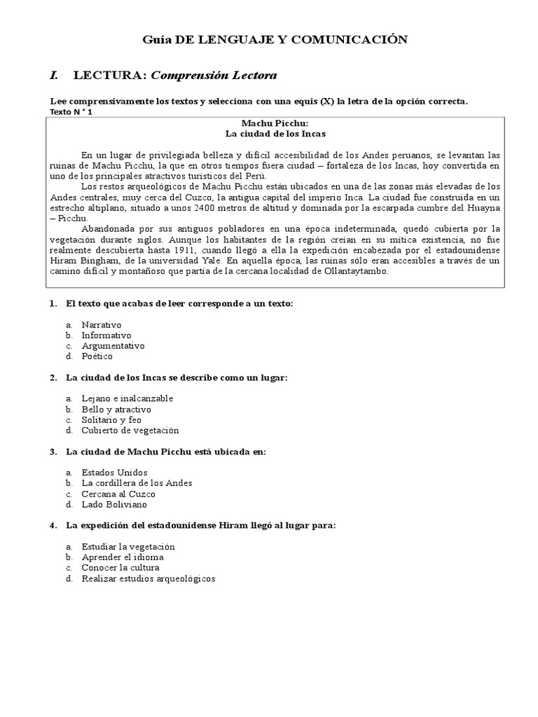 Comprensión Lectora: Machu Picchu y Alerce | PDF | Clima | Machu Picchu