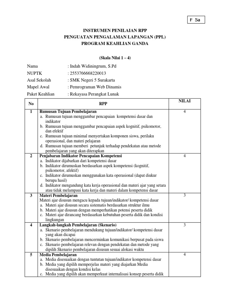 Instrumen Penilaian RPP | PDF