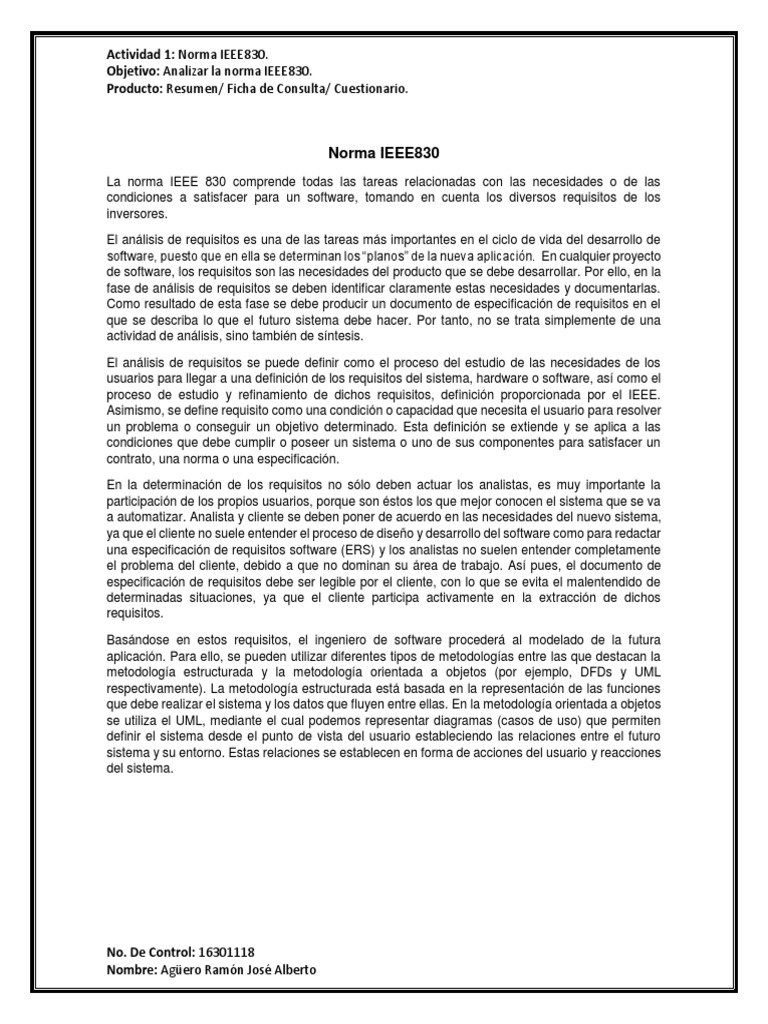 Análisis de la Norma IEEE 830 | PDF | Ingeniería de software | Software
