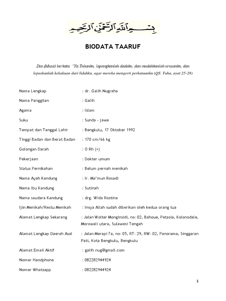 Biodata Taaruf | PDF