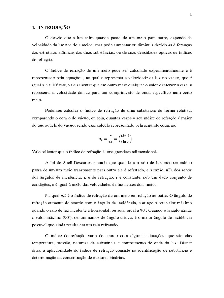 06-Relatório Refratometria Pronto | PDF | Refração | Reflexão (Física)
