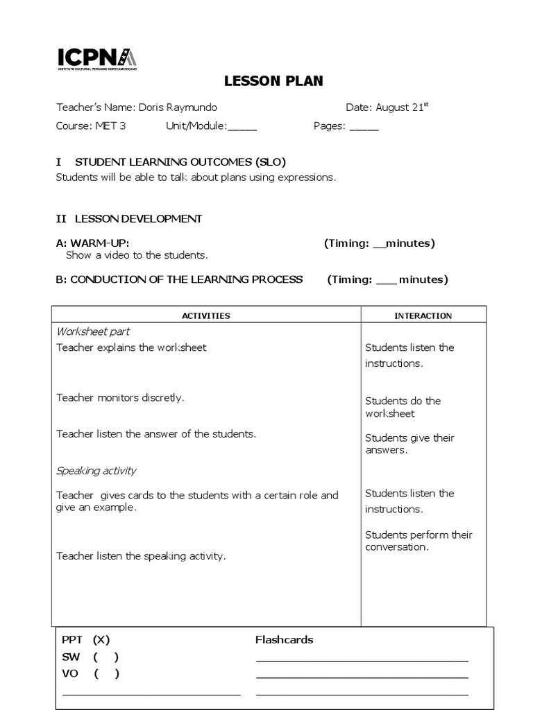 Lesson Plan: Activities Interaction | PDF