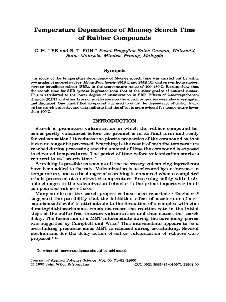 Temperature Dependence Mooney Scorch Time of Rubber Compounds ...