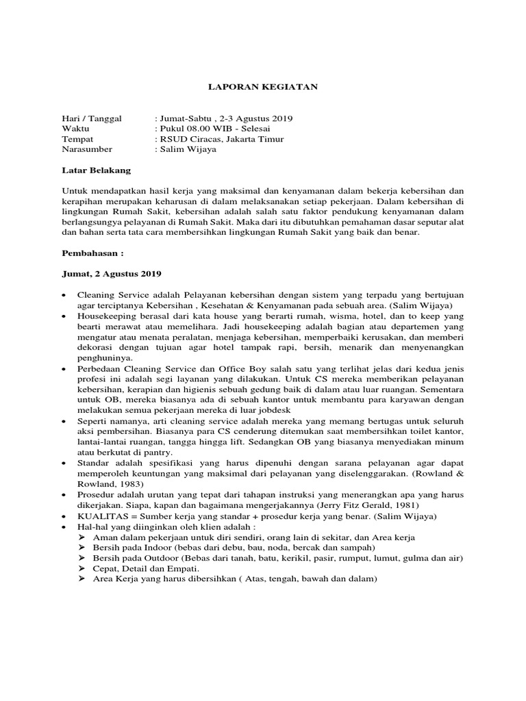 Laporan Kegiatan Pelatihan CS | PDF